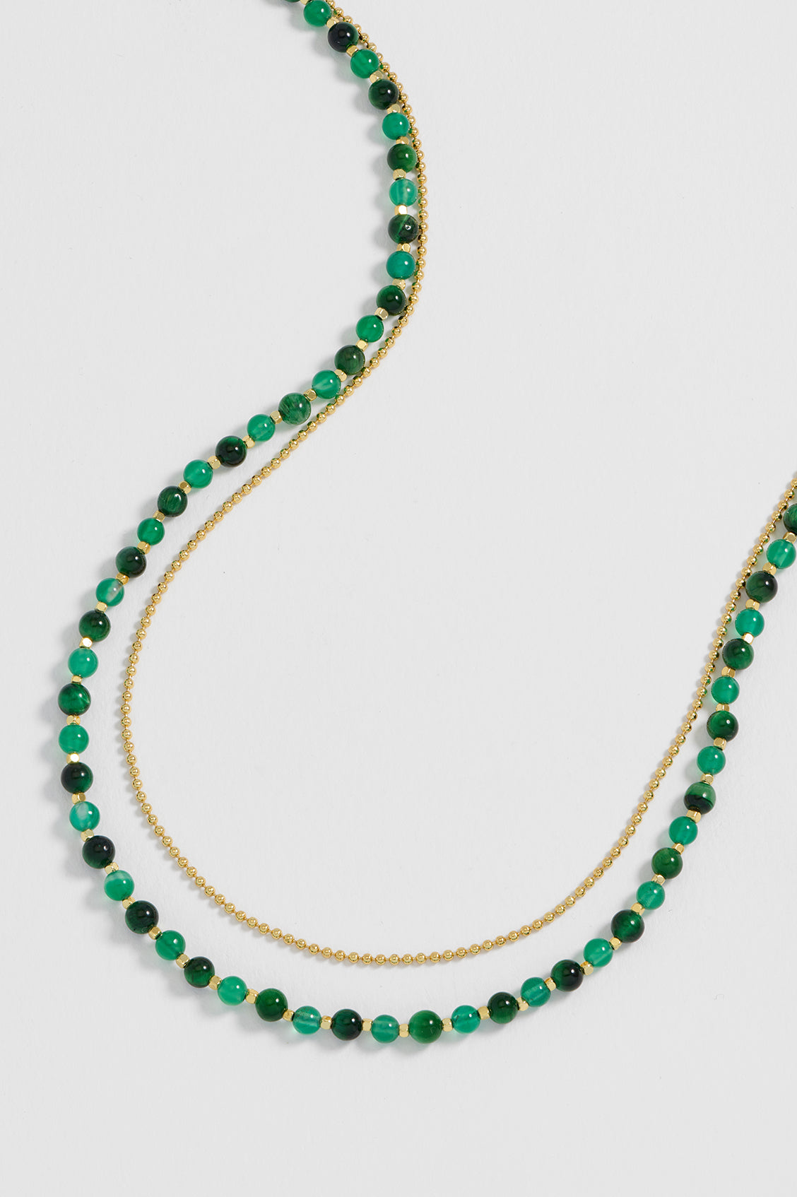 Gold Plated Green Cat Eye Gemstone Duo Necklace | Estella Bartlett